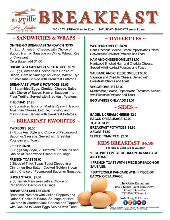 Menus - Fox Hollow Golf Club (TPA)