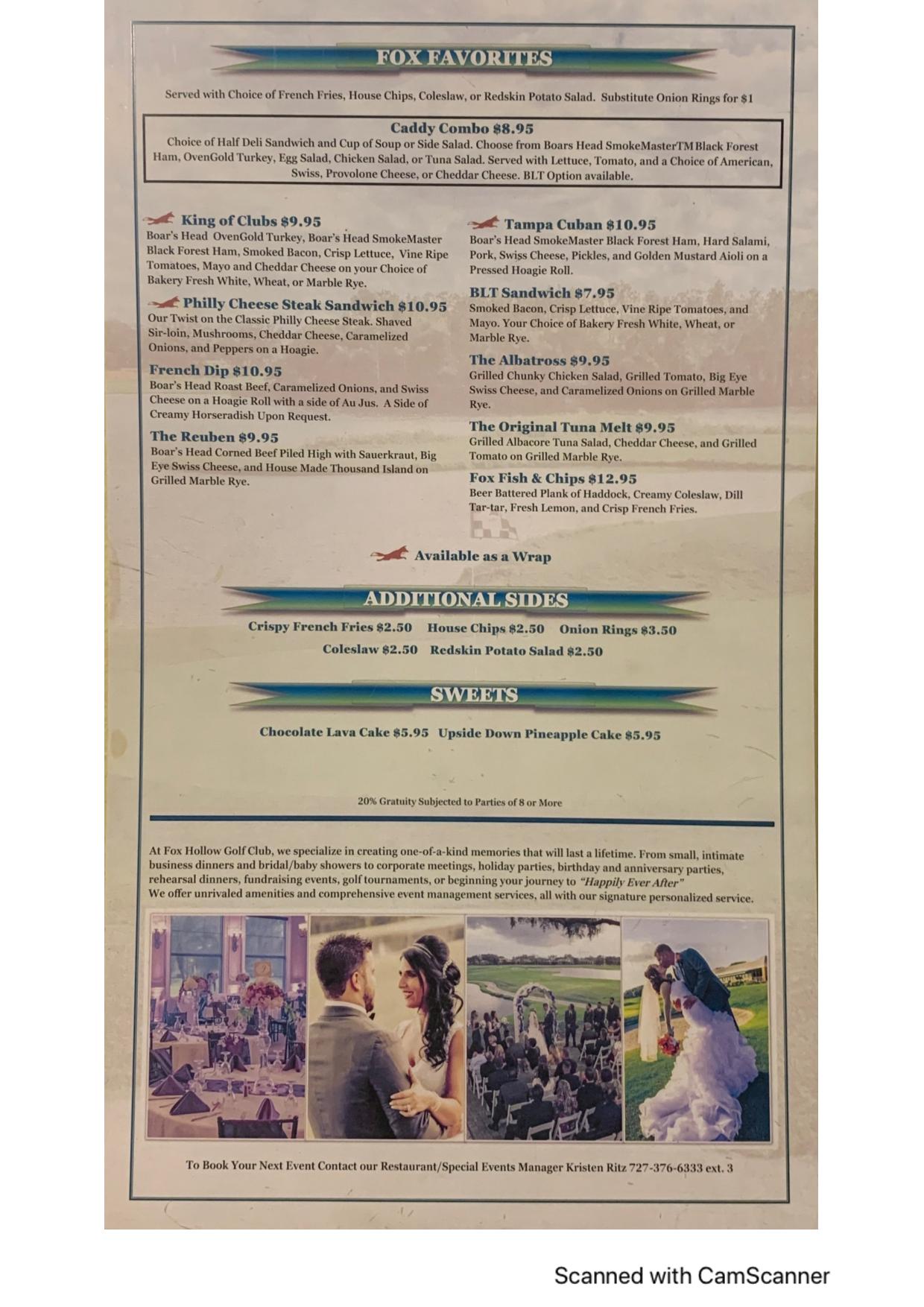 Menus - Fox Hollow Golf Club (TPA)